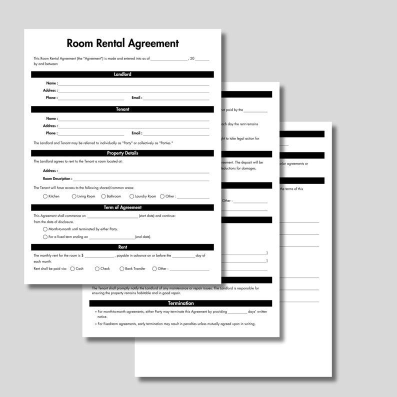 Editable Room Rental Agreement, Printable Room Tenancy Contract ...