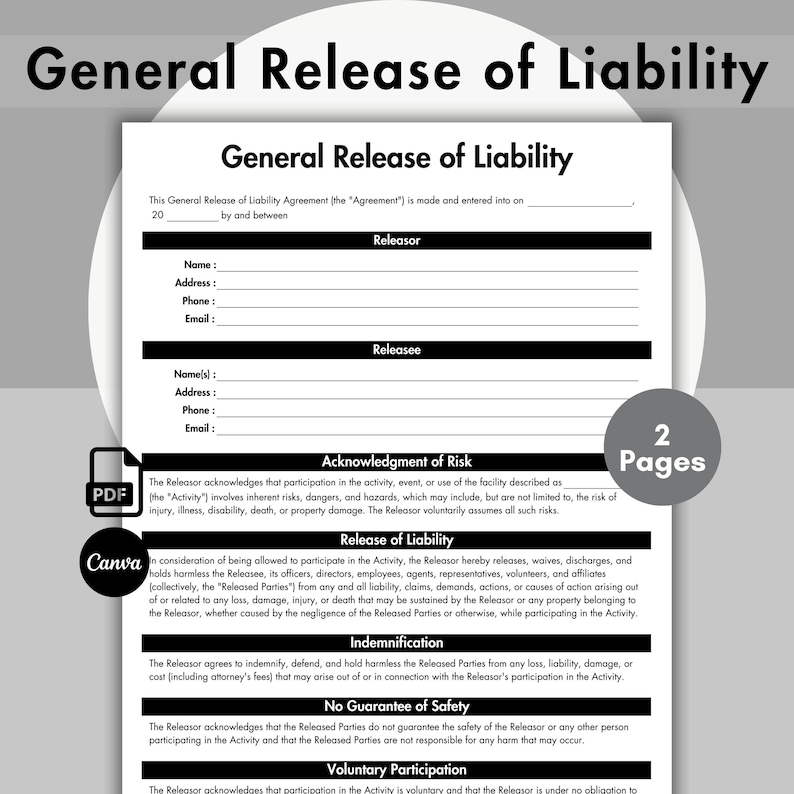 Editable General Release of Liability, Printable Informed Consent ...