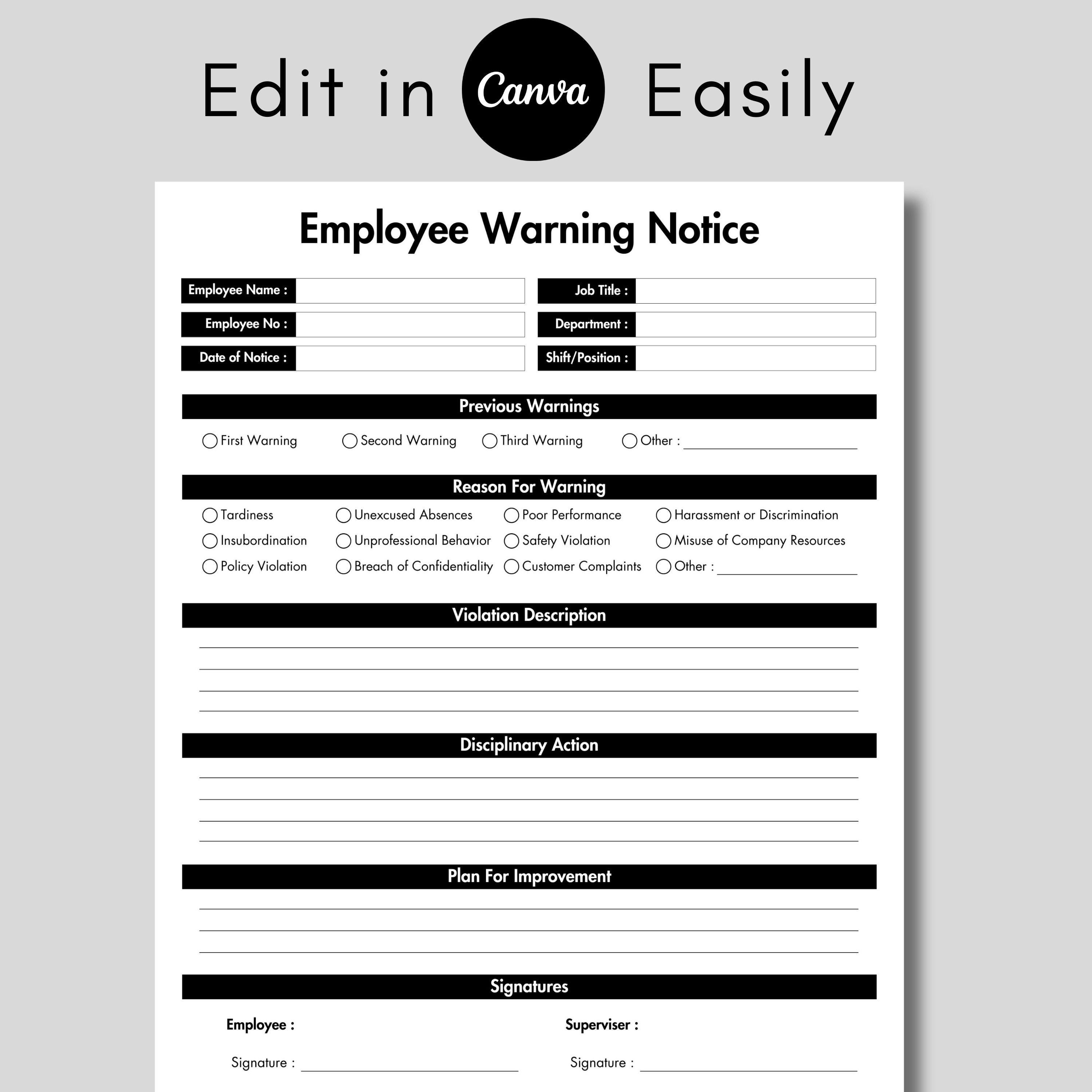 Editable Employee Warning Notice Template, Printable Employee Warning ...