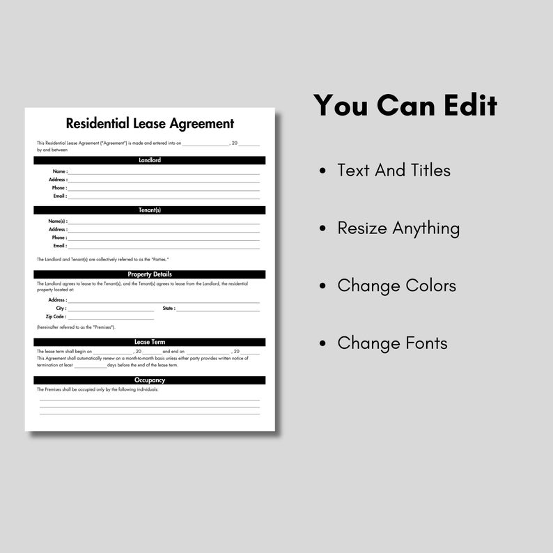 Editable Lease Agreement, Printable, Simple Rental Lease Agreement ...