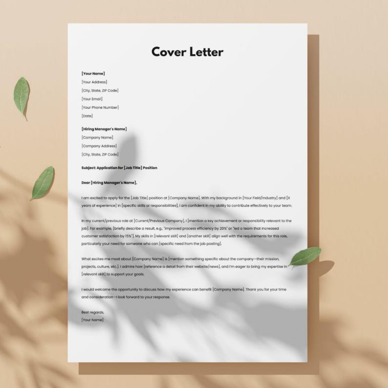 Editable Cover Letter, Printable Business Cover Letter, Job Cover ...