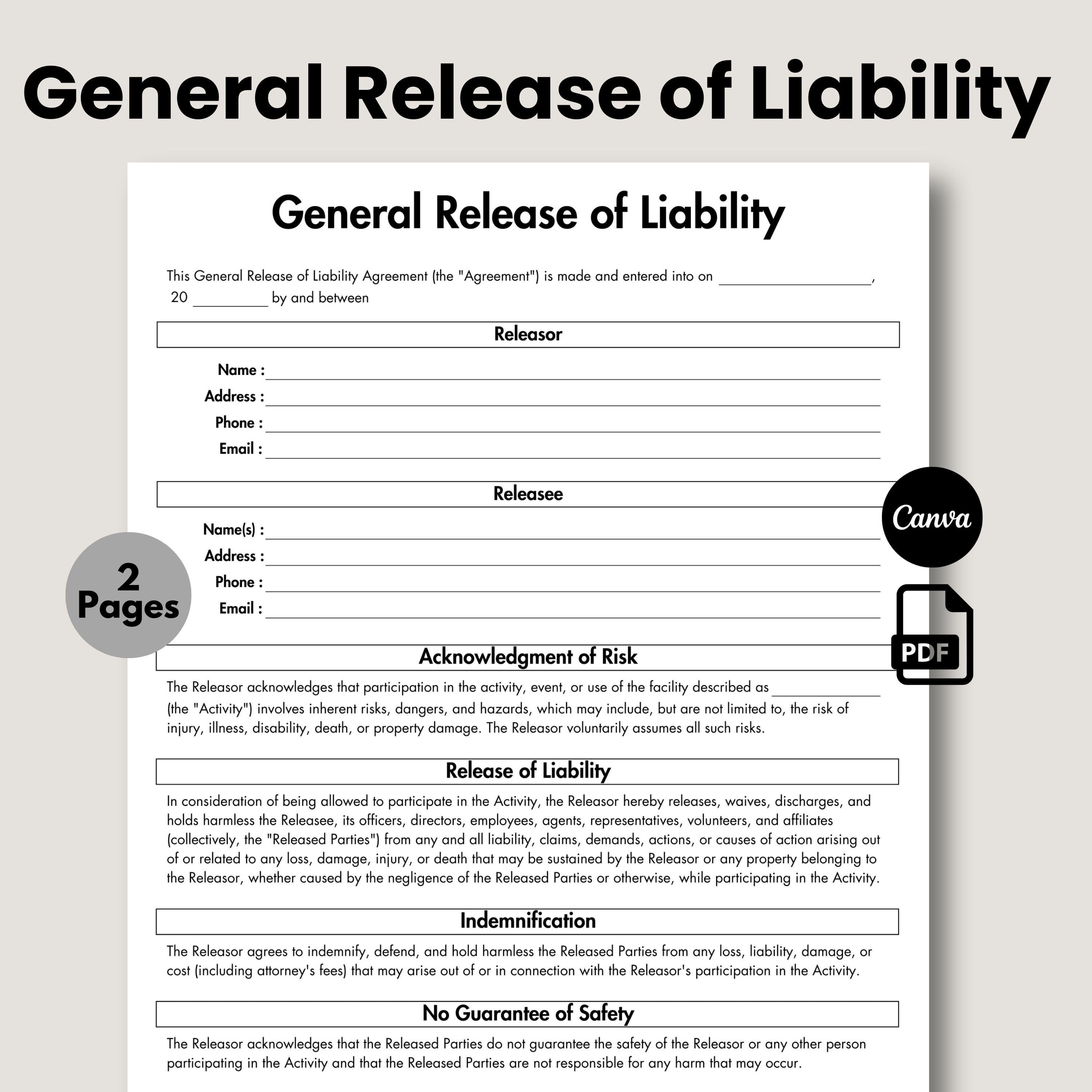 General Release of Liability, Printable & Editable Informed Consent ...