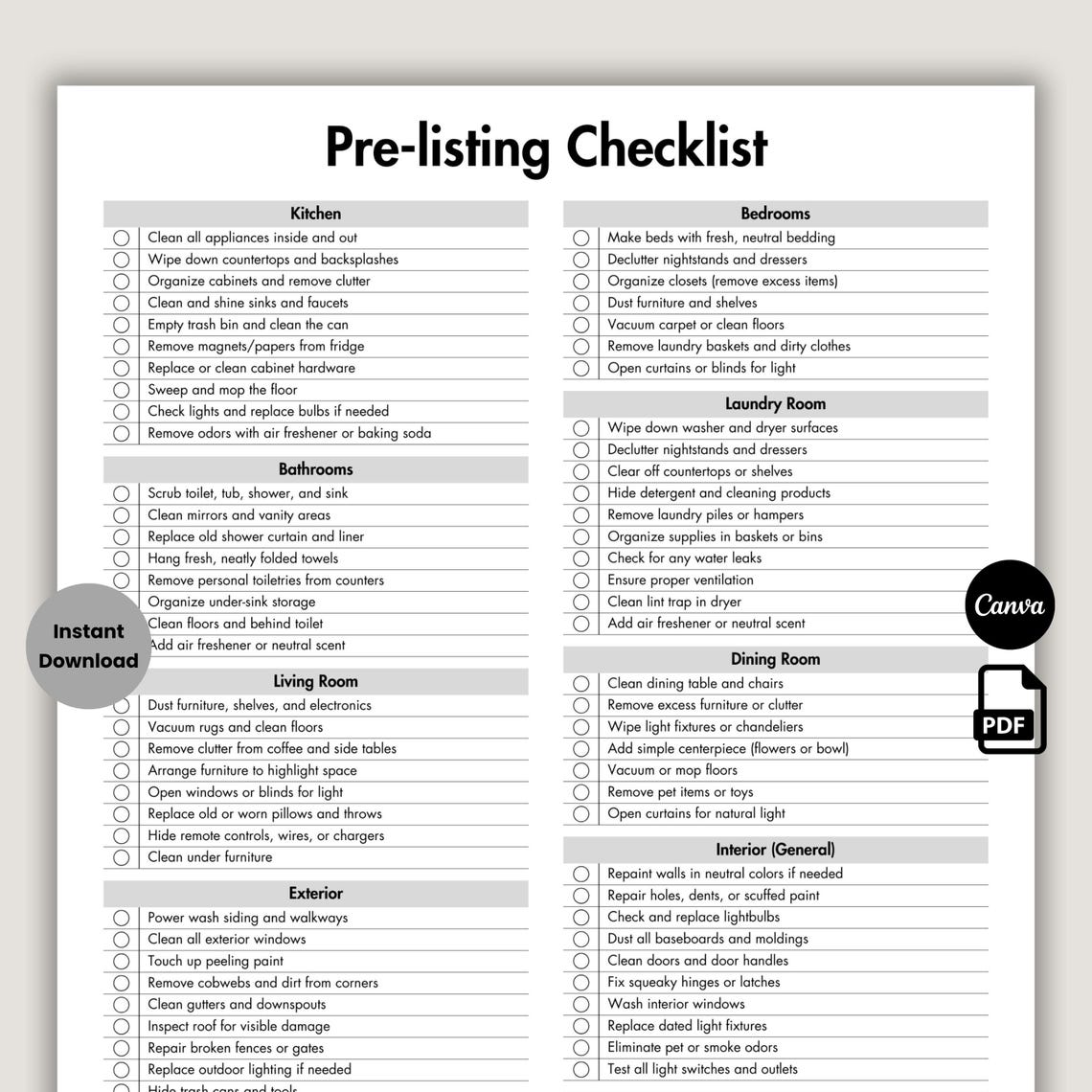 Pre-listing Checklist Template, Editable Home Seller Checklist Form ...
