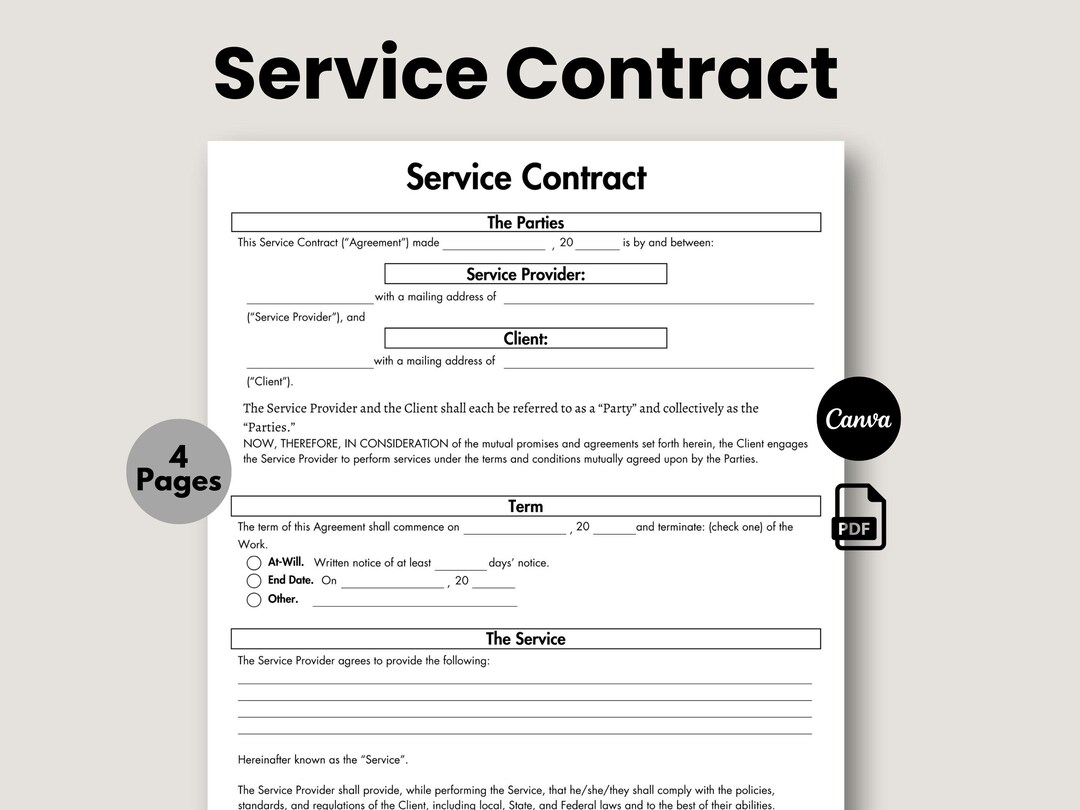 Services Contract Agreement, Printable Business Contract Template ...
