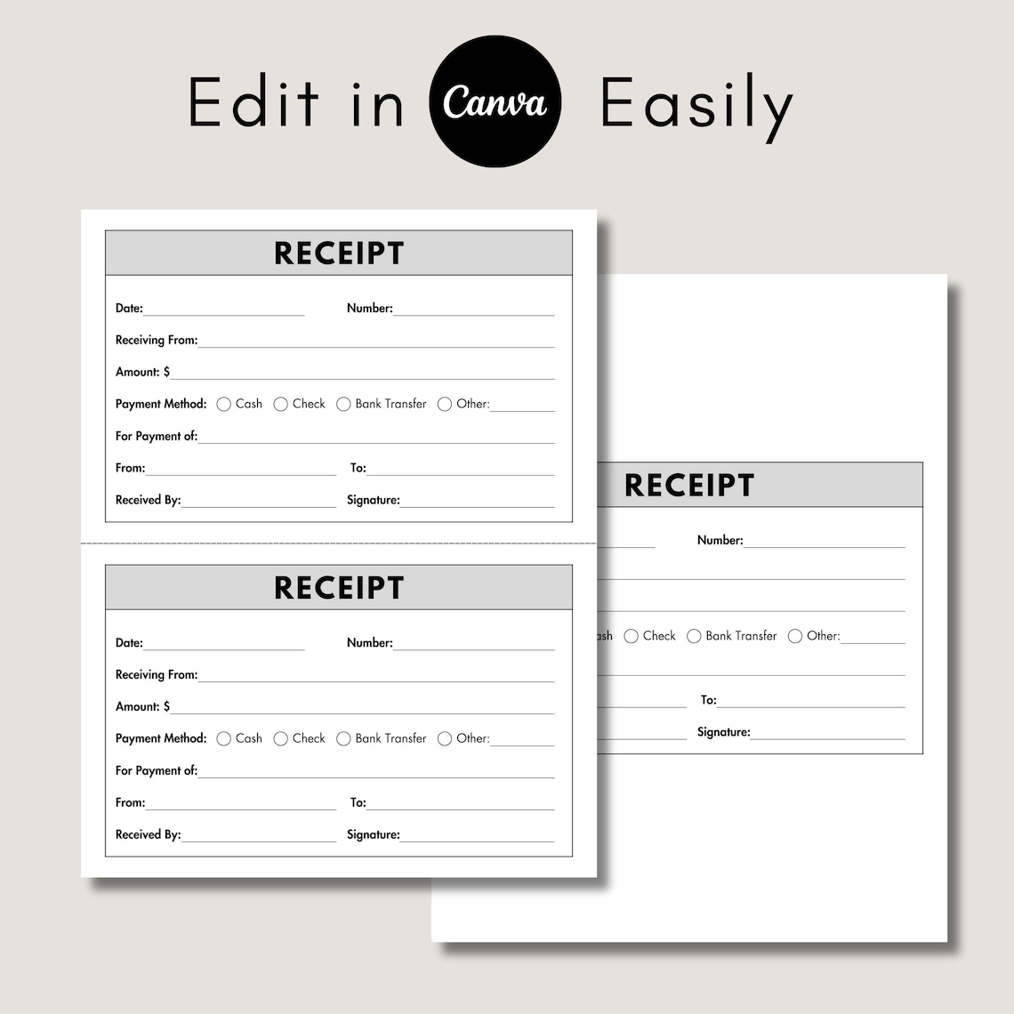 Simple Receipt Template, Editable Business Receipt, Sales Receipt for ...