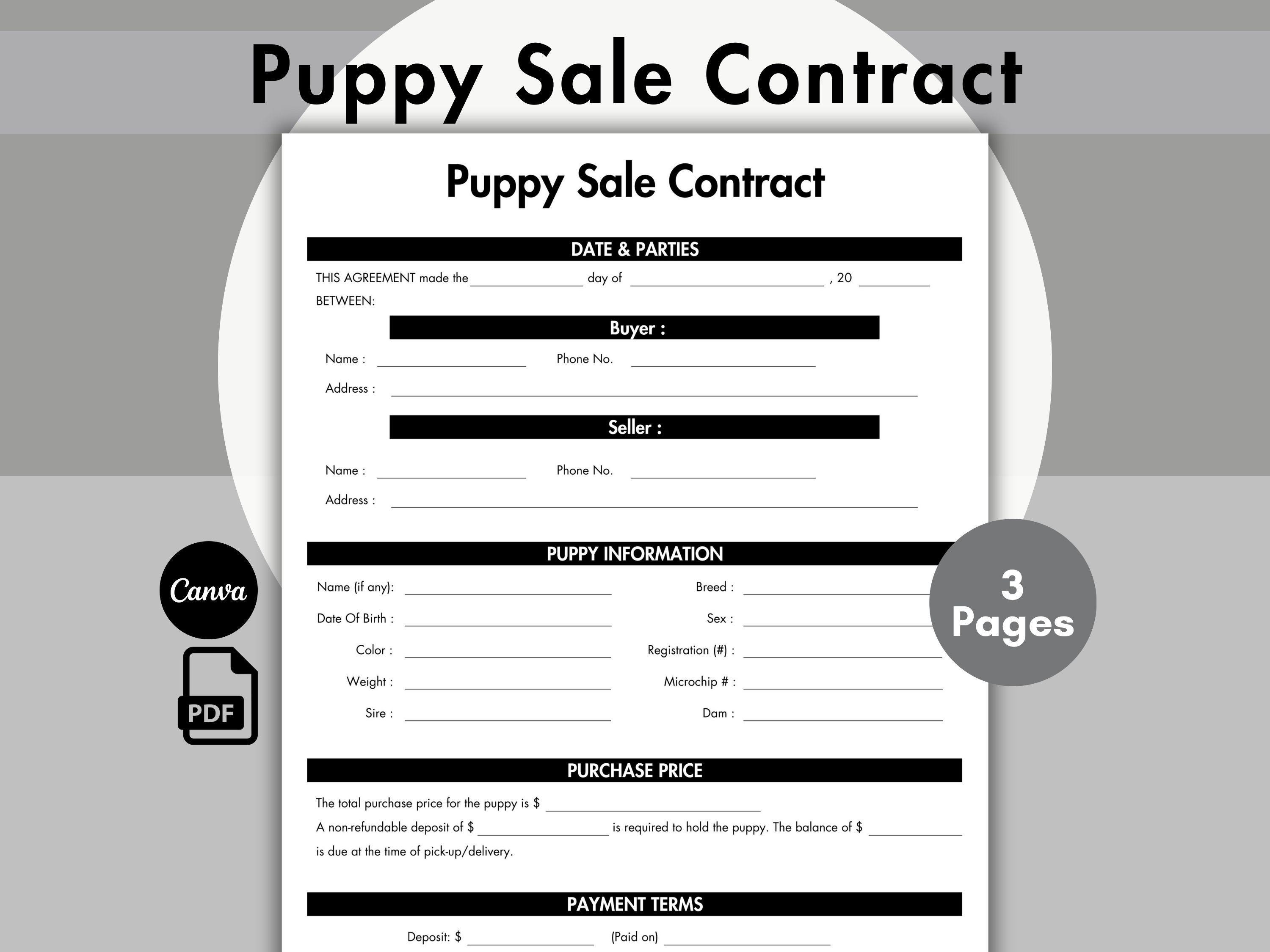 Editable Puppy Sales Contract, Puppy Deposit Contract, Canva, Puppy ...