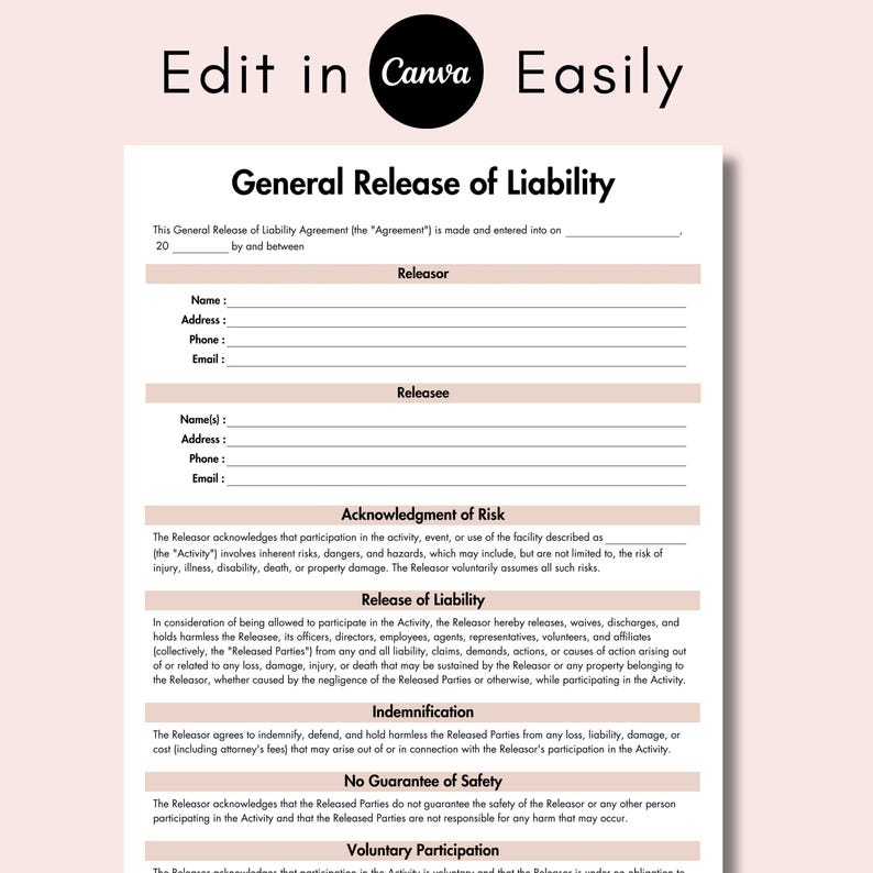 General Release of Liability, Informed Consent, Indemnity Waiver ...