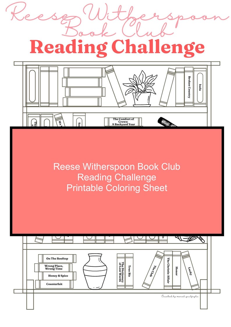 Reese Witherspoon Book Club Reading Challenge Printable Coloring Sheet ...