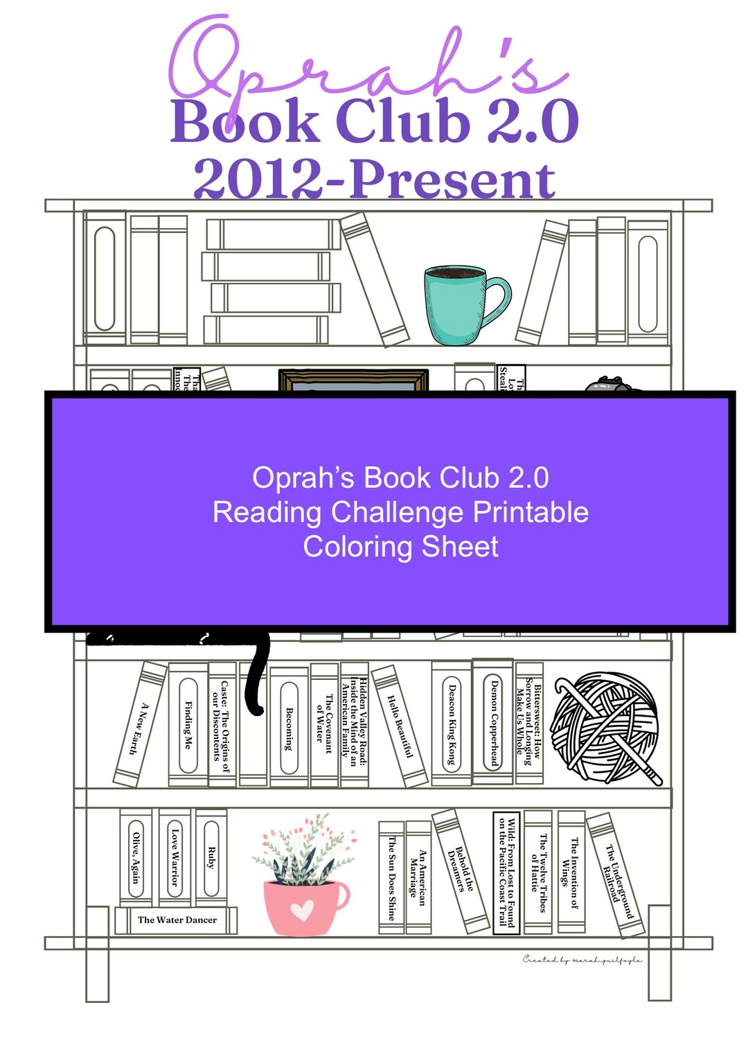 Oprah's Book Club 2.0 Printable Reading Challenge Coloring Sheet - Etsy