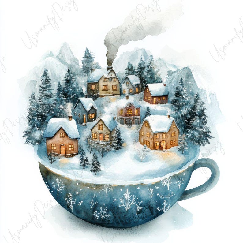19 Winter Teacup Village Clipart, Cozy Snowy Mini Village Art, Holiday ...