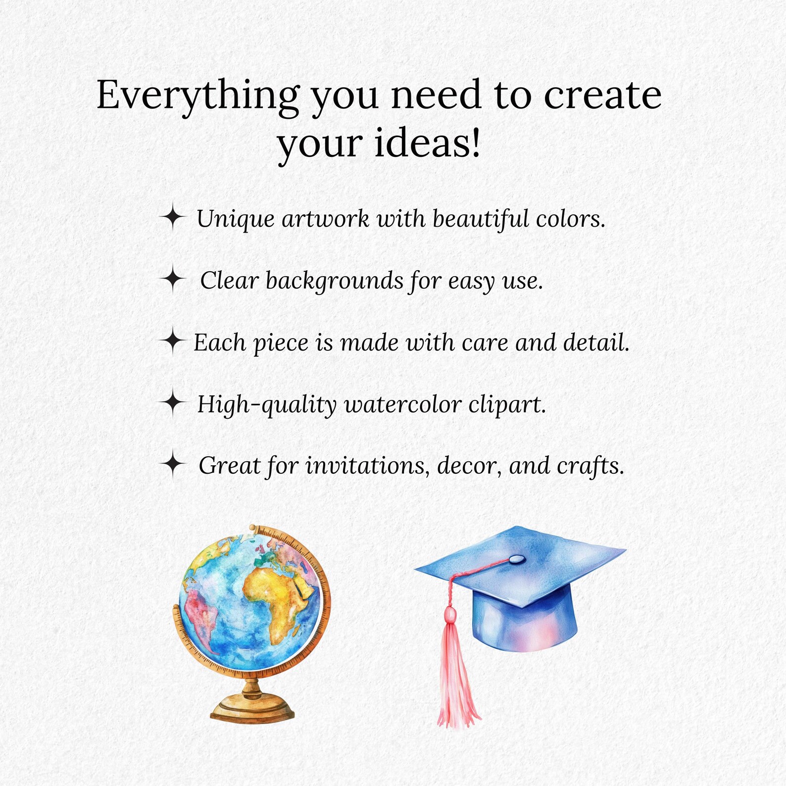 Watercolor School Supplies Clipart: 35 PNG Stationery Graphics (digital ...