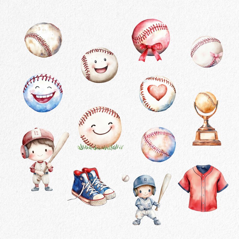 Watercolor Baseball Clipart Bundle: Sports PNG Graphics (digital ...