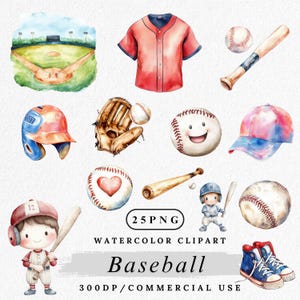 Watercolor Baseball Clipart Bundle: Sports PNG Graphics (digital ...