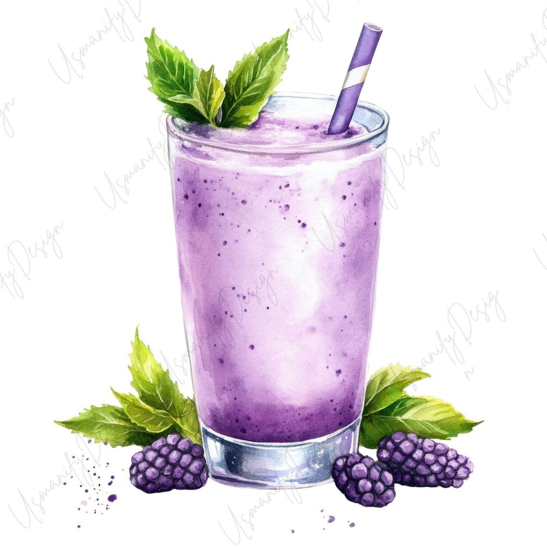 23 Watercolor Berry Smoothie Clipart PNG Set, Purple Fruit Drink ...