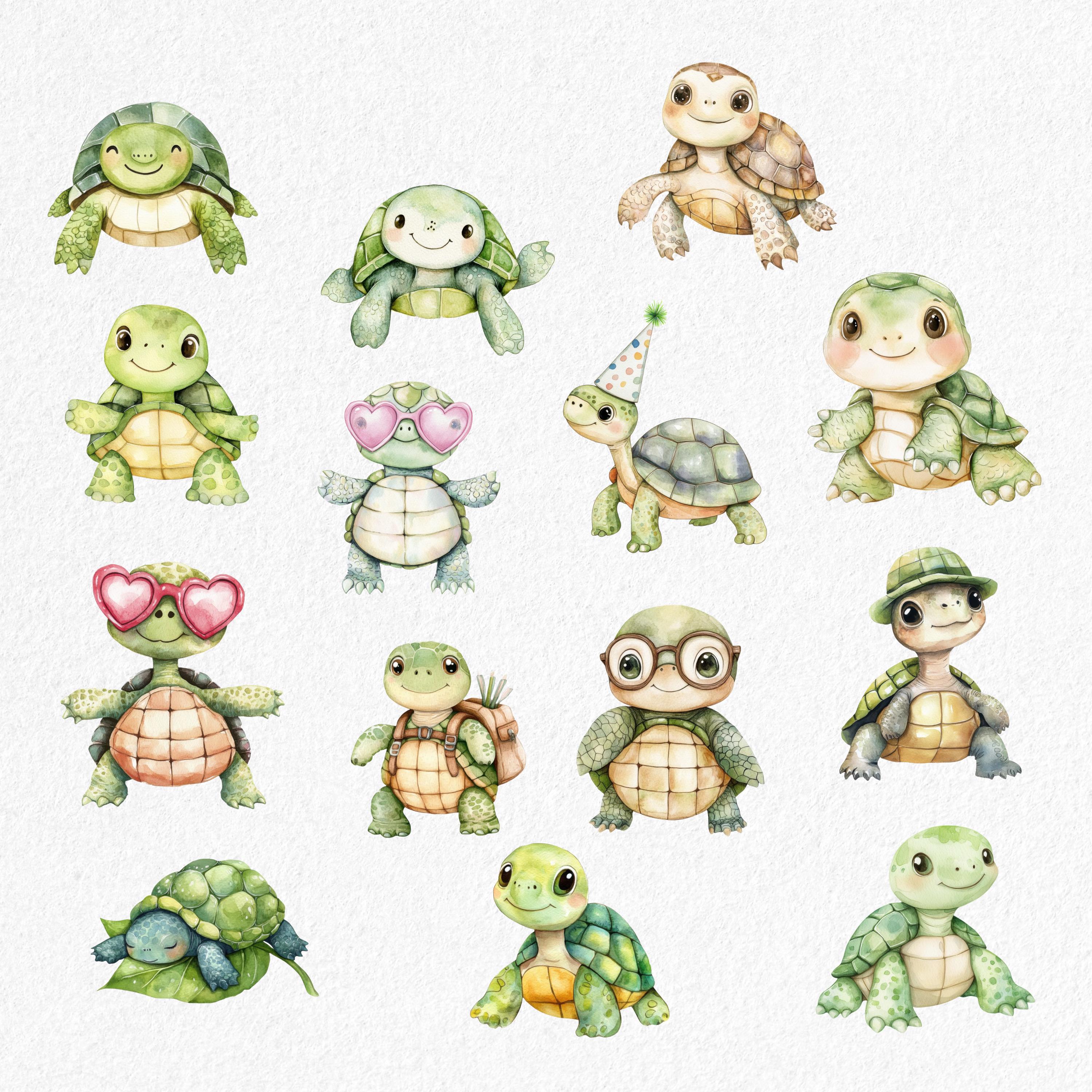 Turtle Clipart Bundle, Cute Turtle PNG, Watercolor Sea Turtle Illustration, Kawaii Animal Clip ...