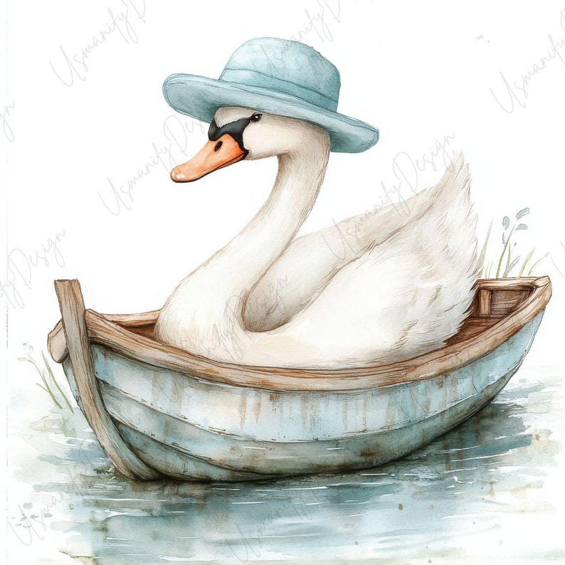 12 Watercolor Swan Boat Clipart, Swan JPG Art, Animal Illustration ...