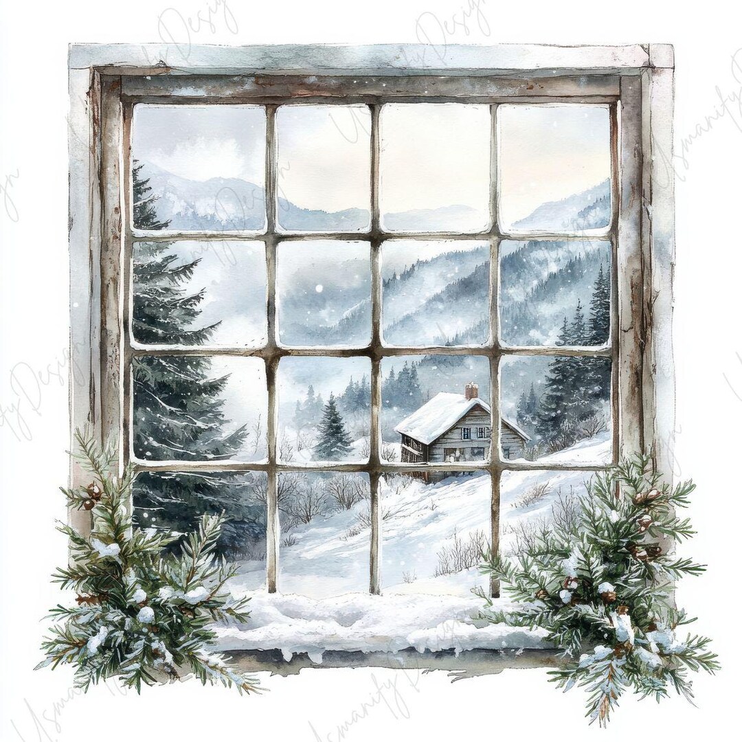 40 Winter Window Scene Clipart, Cozy Cottage View Illustration, Snowy Forest Art, Book Nook ...