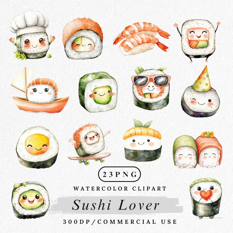 Cute Sushi Watercolor - Etsy Canada