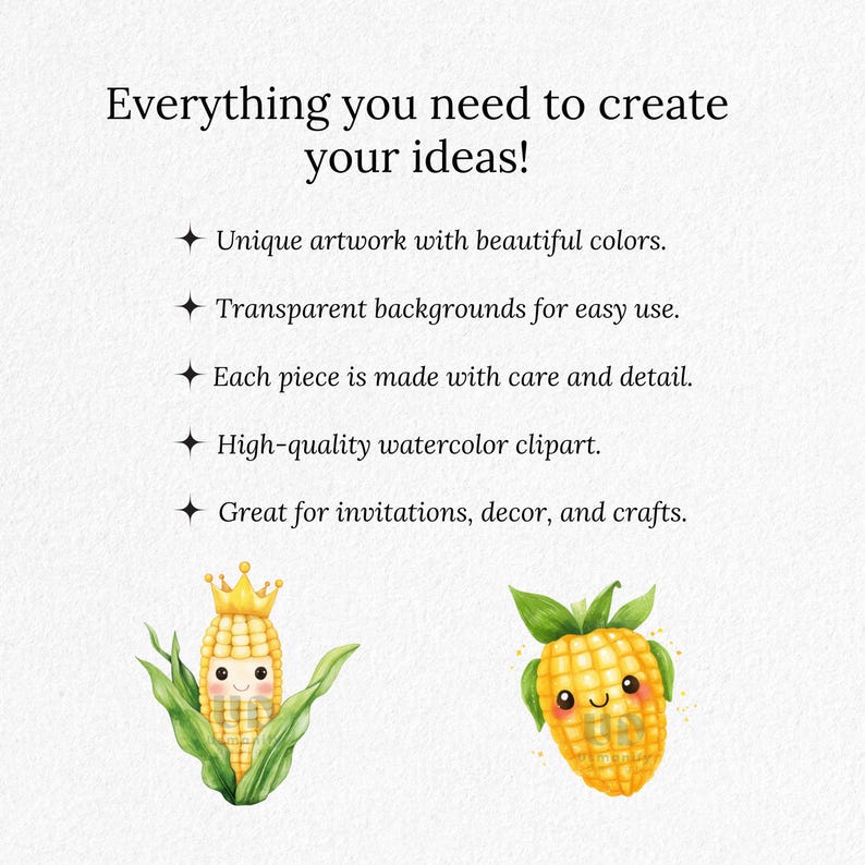 Corn Clipart Bundle, Cute Corn PNG, Kawaii Vegetable Art, Watercolor ...