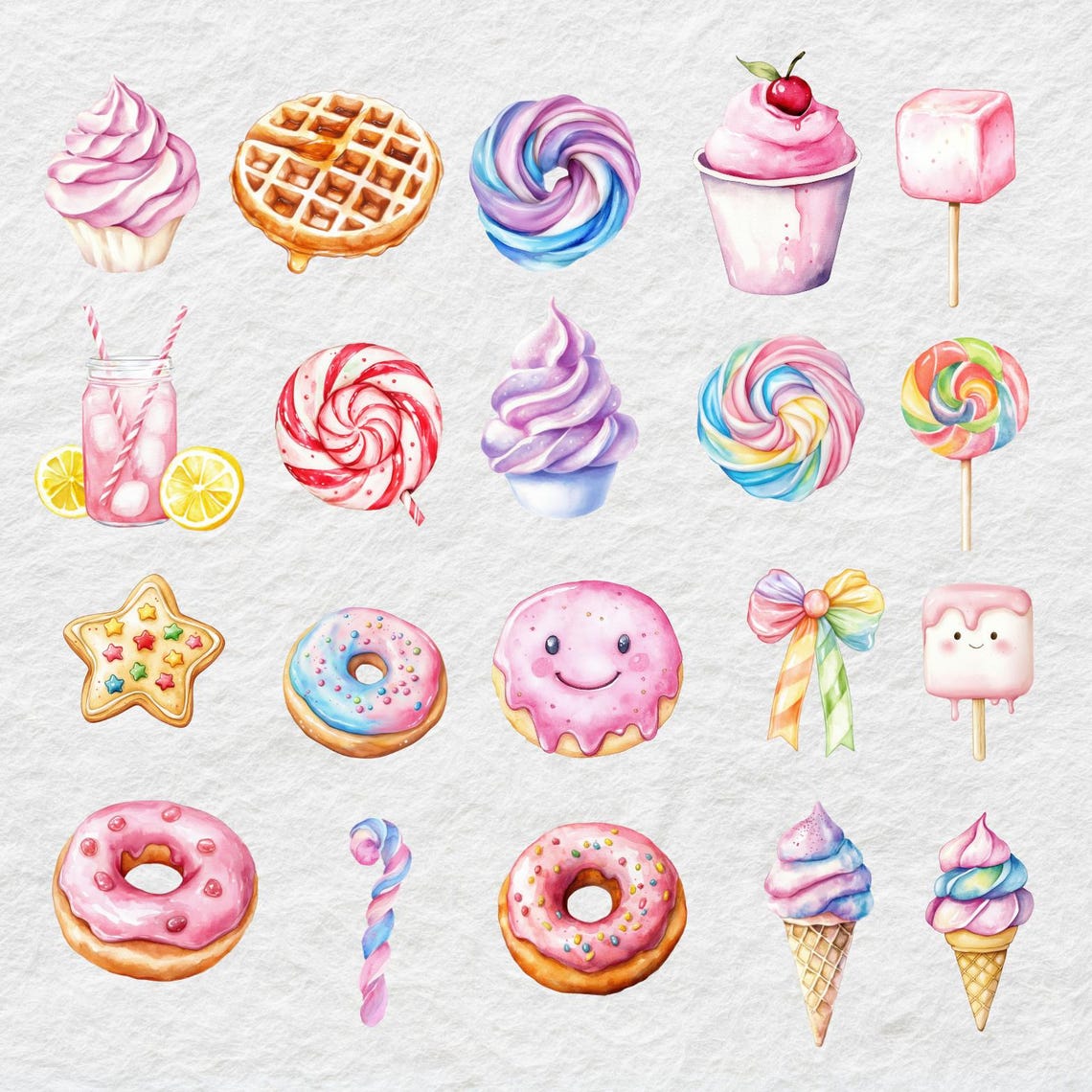 35 Watercolor Candy Clipart Bundle, Sweet Treats Illustrations, Donut ...