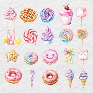 35 Watercolor Candy Clipart Bundle, Sweet Treats Illustrations, Donut ...