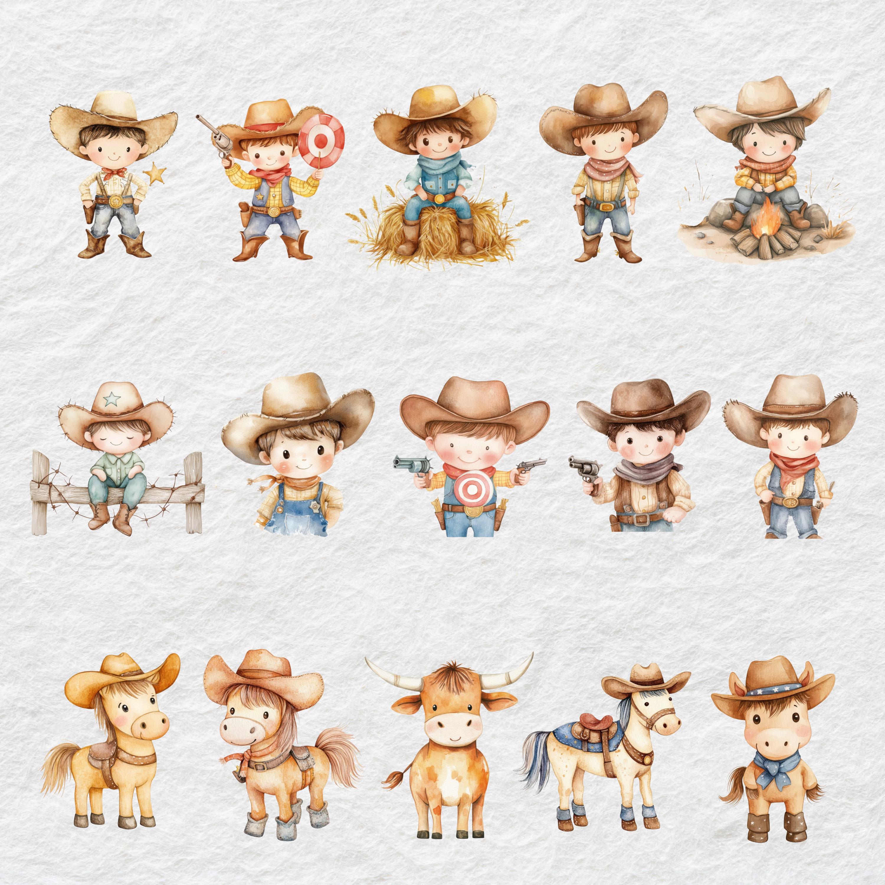Watercolor Cowboy Clipart: Western Graphics, Horse & Outfit PNG ...