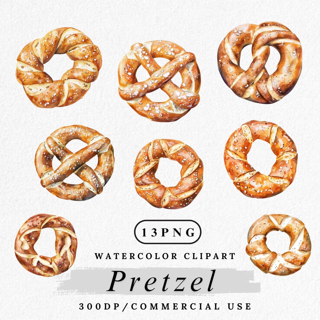 Pretzel Clipart, Watercolor Snack PNG, Salty Baked Food Art ...