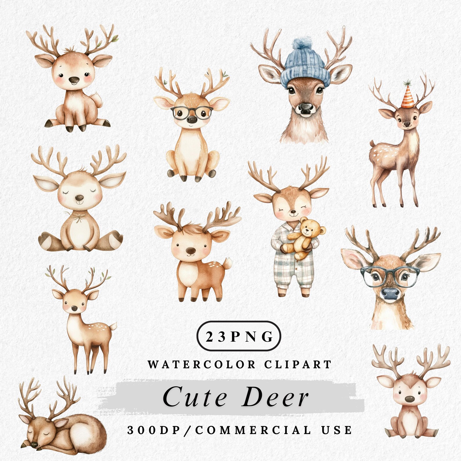 Cute Deer Clipart Bundle, Kawaii Deer Characters, Woodland Animal ...