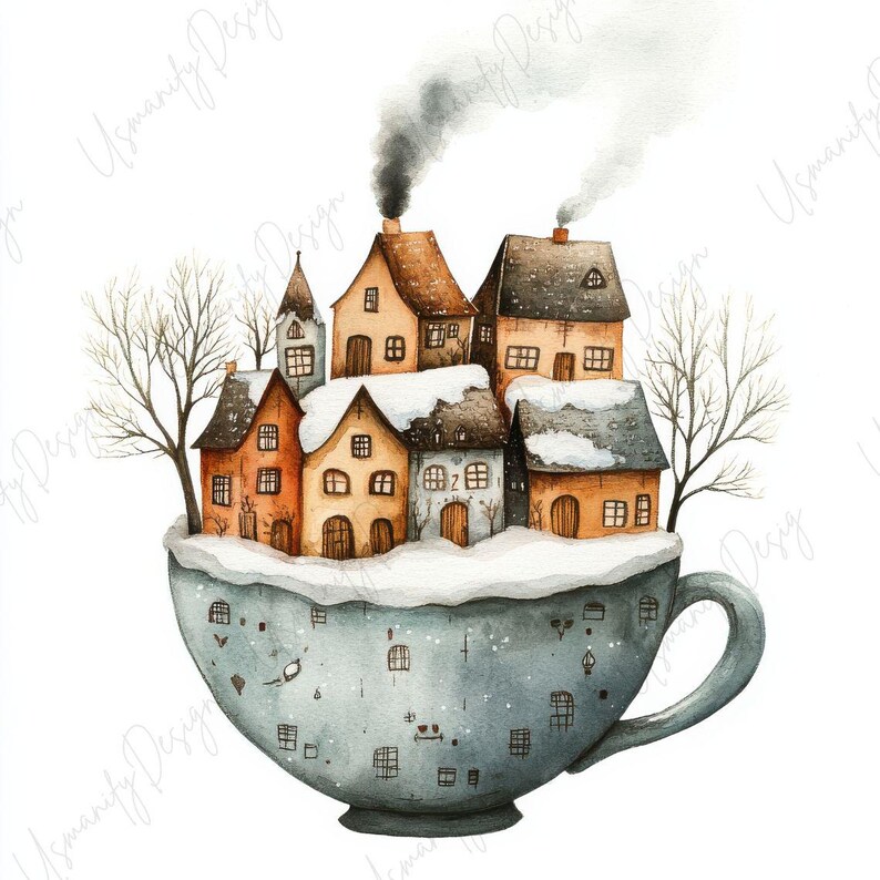 19 Winter Teacup Village Clipart, Cozy Snowy Mini Village Art, Holiday ...