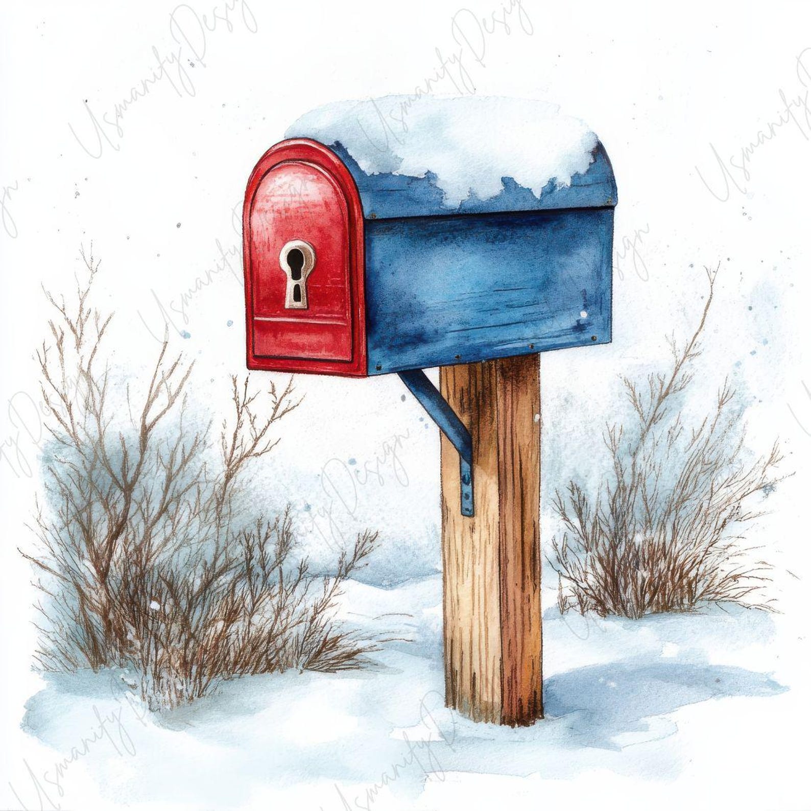 25 Snowy Mailbox Clipart, Watercolor Winter Postbox, Rustic Country Art ...
