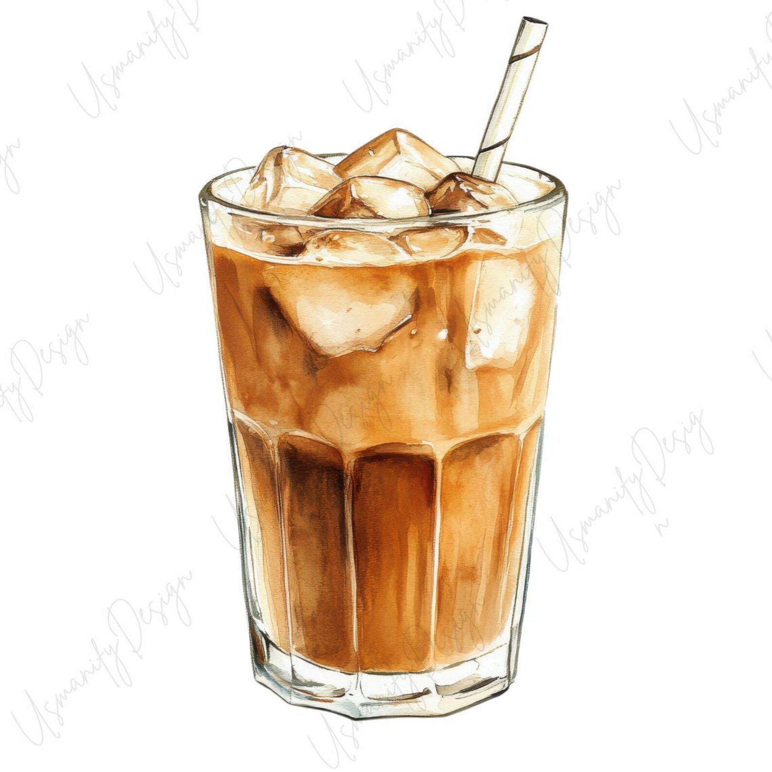 23 Watercolor Iced Coffee Clipart, Cold Drink PNG Bundle, Glass ...