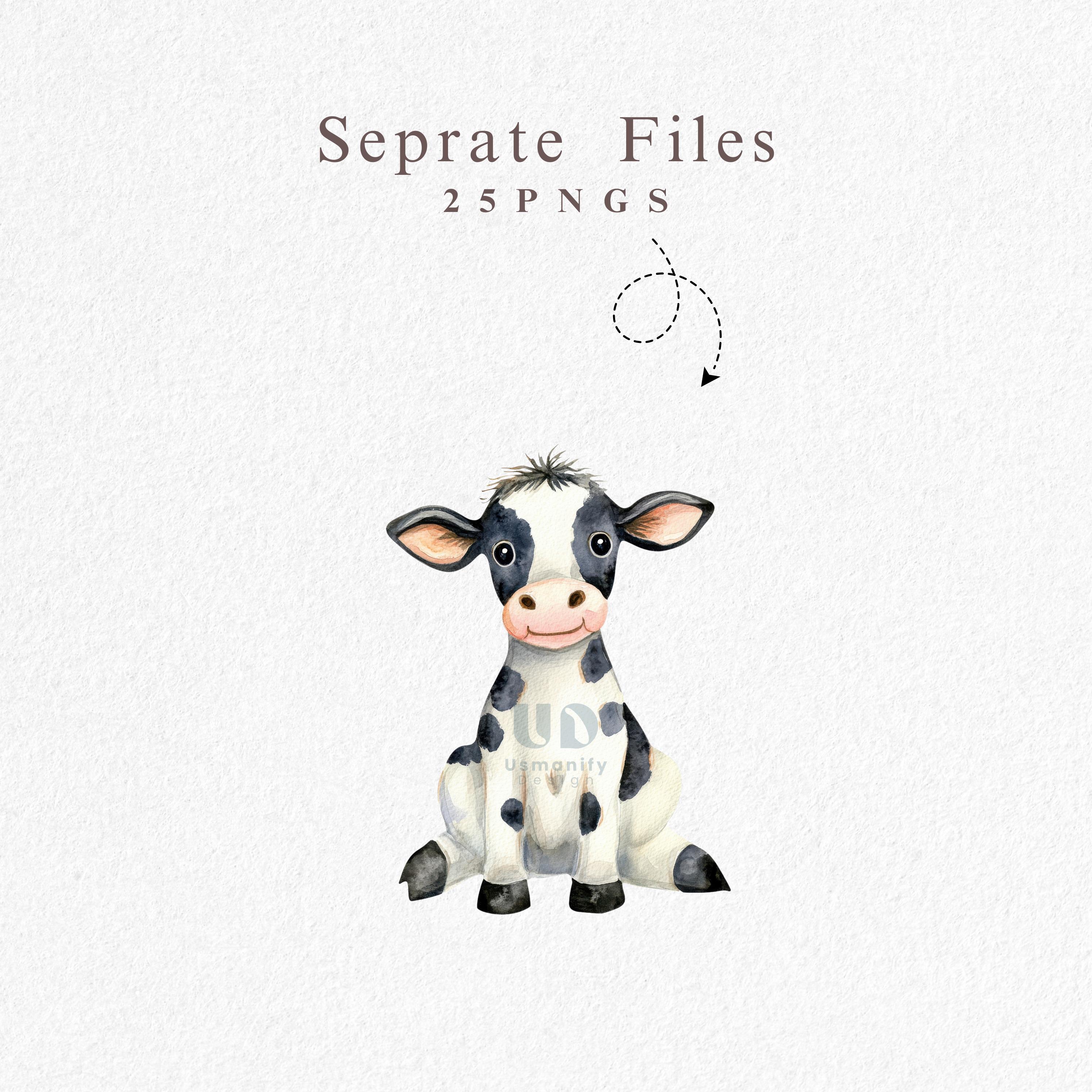 Cute Cow Clipart PNG Bundle, Kawaii Farm Animal Clipart, Watercolor Cow ...