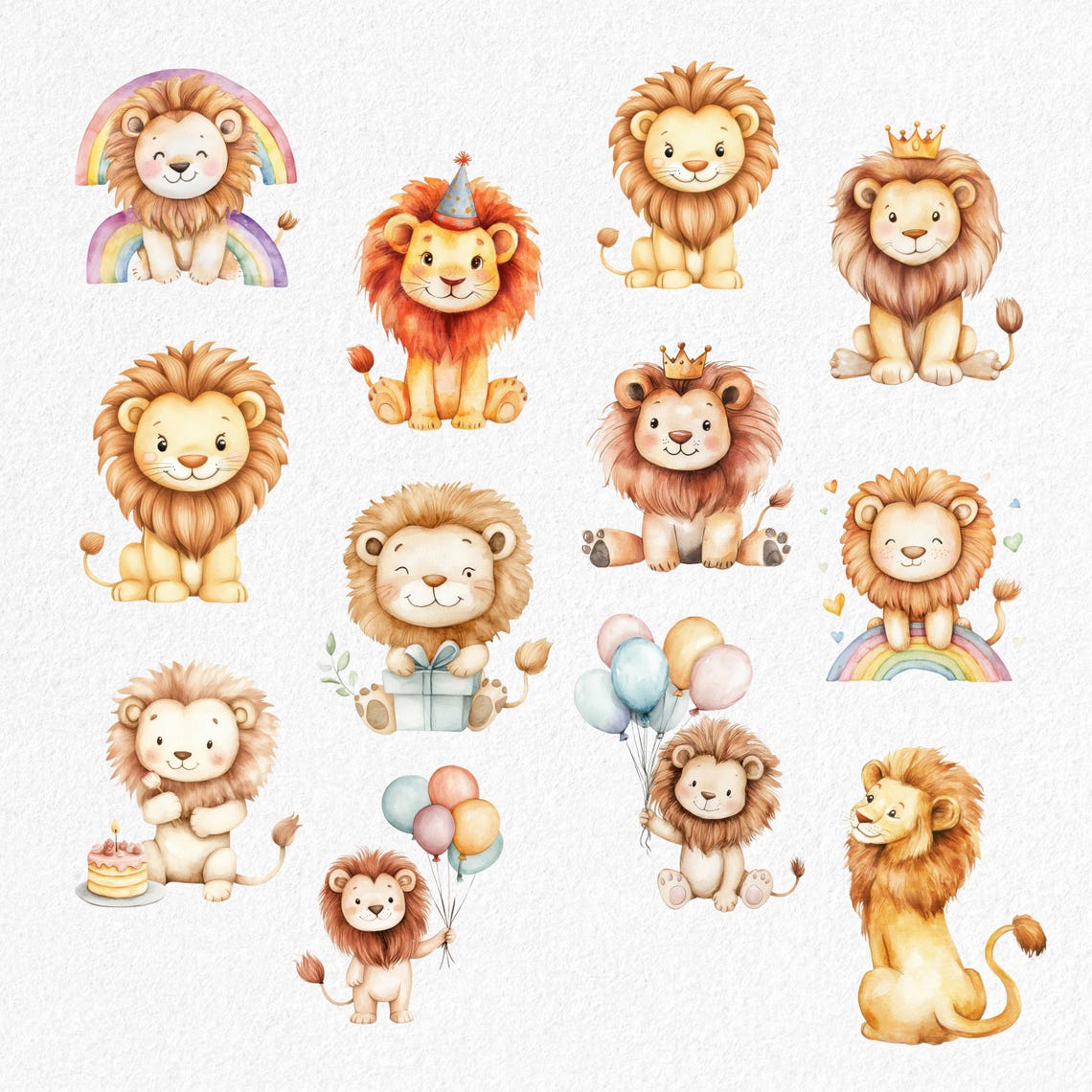 Lion Clipart Bundle, Cute Lion PNG, Watercolor Safari Animal Clip Art ...