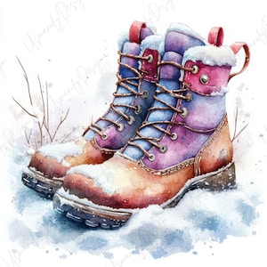 19 Winter Boots Clipart, Watercolor Snow Shoes, Cozy Footwear, Winter ...