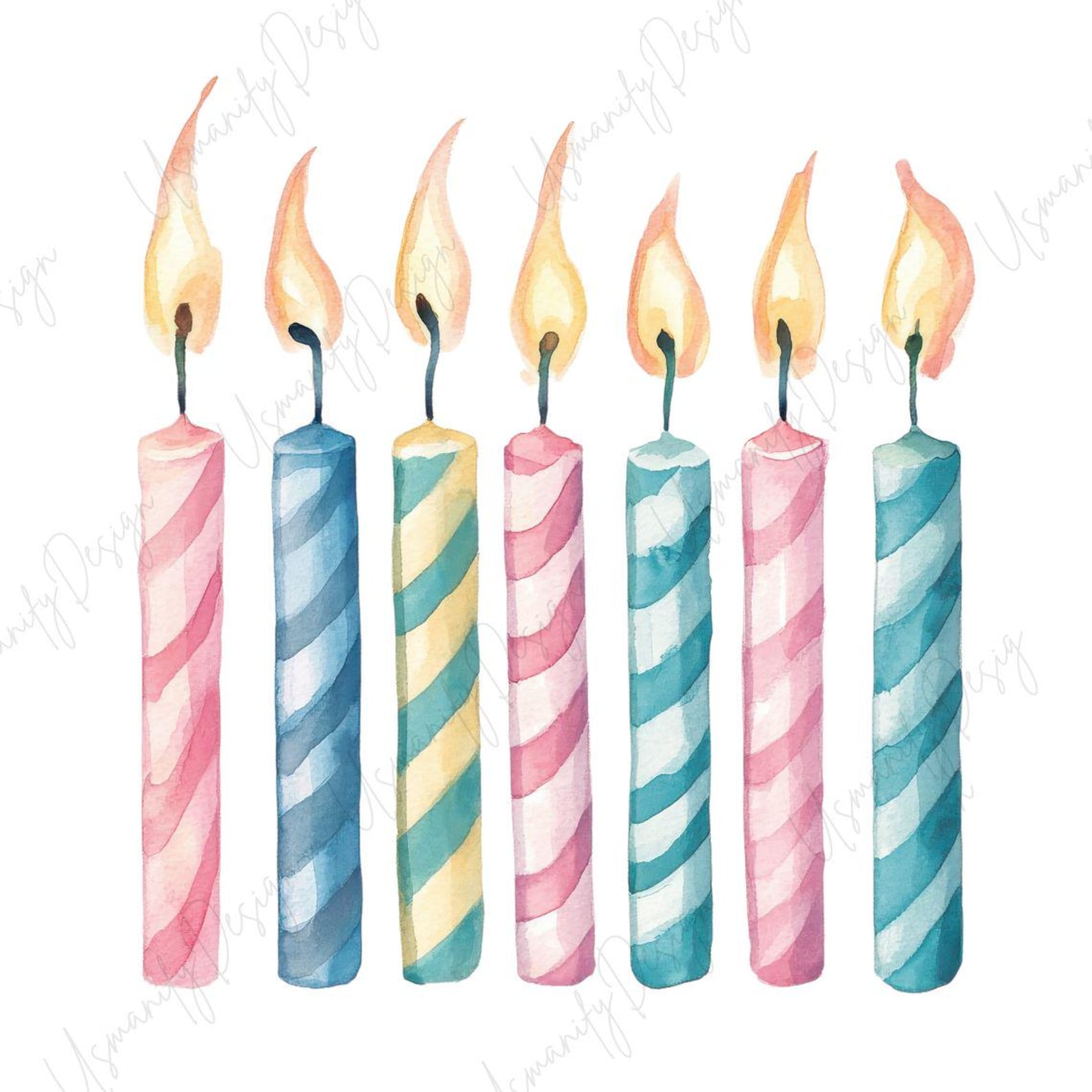 16 Watercolor Birthday Candle Art, Colorful Cake Candle Clipart, Party ...