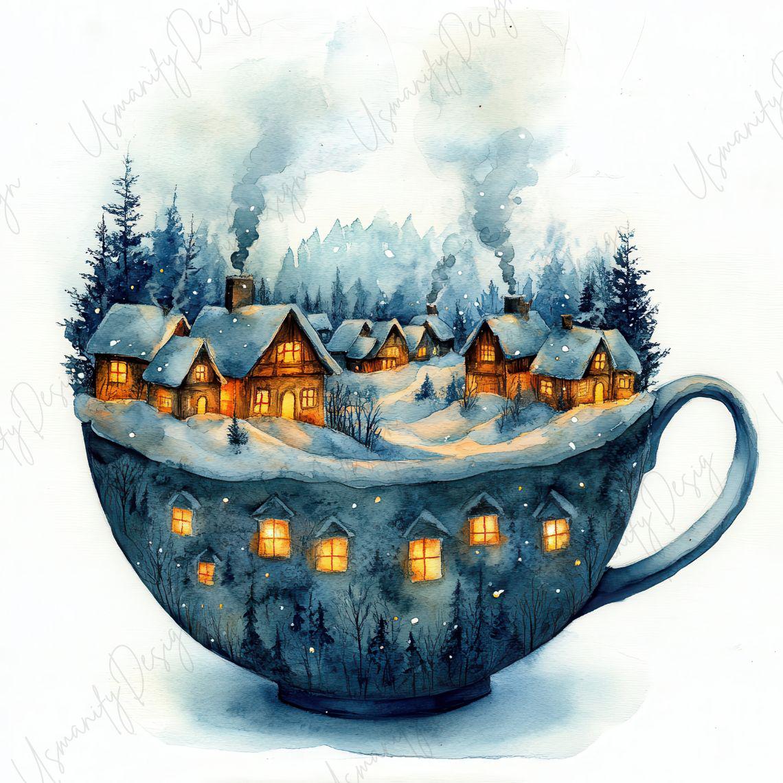 19 Winter Teacup Village Clipart, Cozy Snowy Mini Village Art, Holiday ...