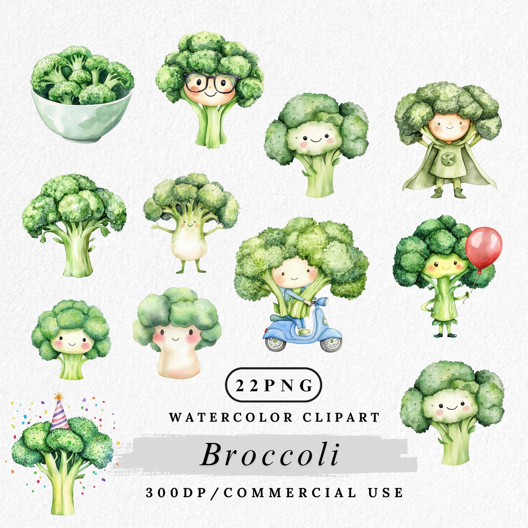 Broccoli Clipart, Cute Broccoli Character PNG, Kawaii Vegetable Art ...