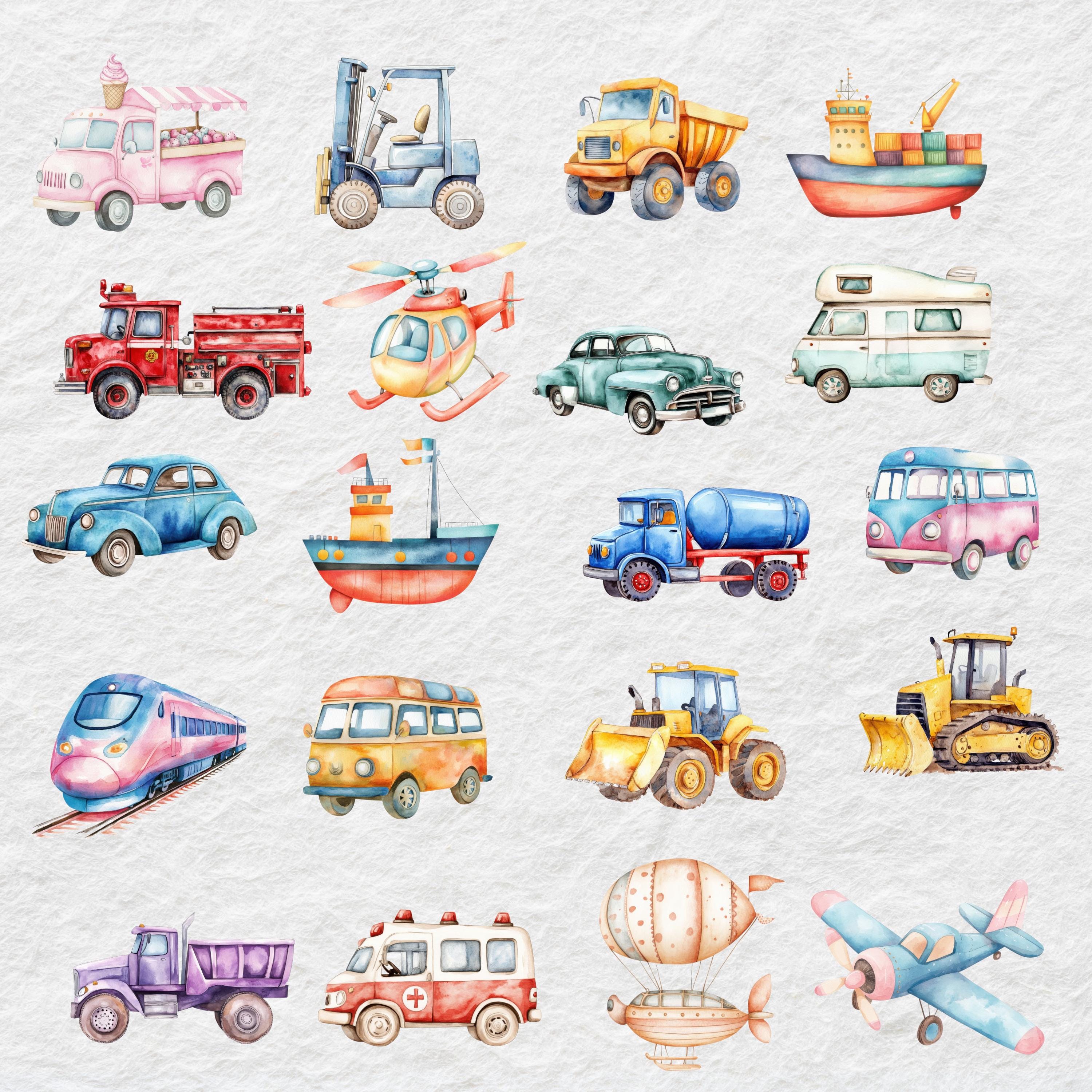 Watercolor Transport Clipart, Vehicle PNG, Transport Illustration ...