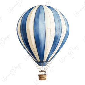 20 Watercolor Hot Air Balloon Art, Blue Vintage Balloon Clipart, Travel ...