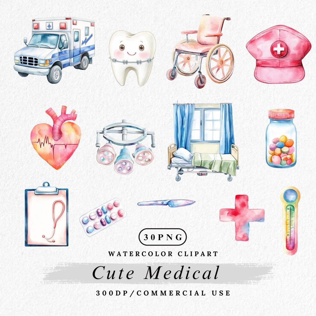 Watercolor Medical Clipart, Healthcare PNG, Medical Equipment Graphics ...