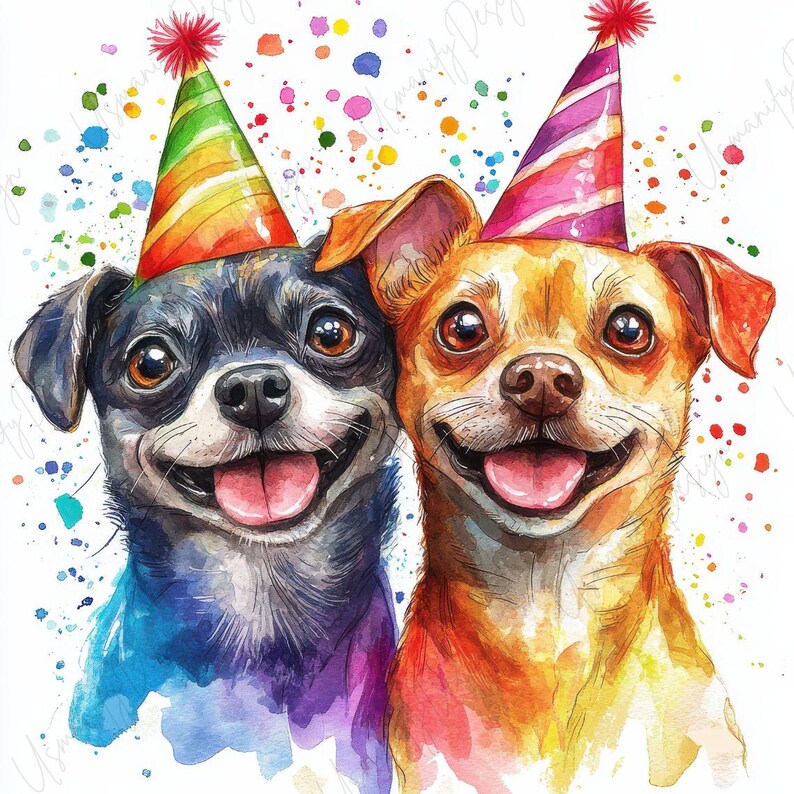 20 Party Dog Clipart, Cute Puppy in Party Hat, Birthday Dog Watercolor ...