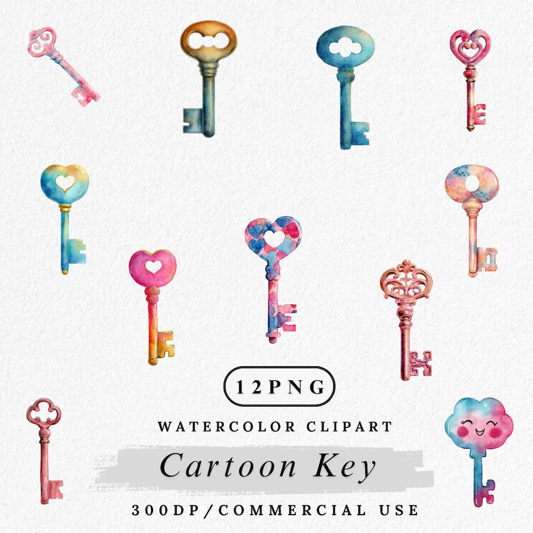Cartoon Key Clipart, Cute Key PNG Bundle, Lock and Key, Golden Key Clip ...