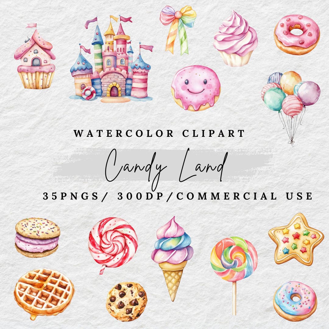 35 Watercolor Candy Clipart Bundle, Sweet Treats Illustrations, Donut ...