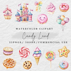 35 Watercolor Candy Clipart Bundle, Sweet Treats Illustrations, Donut ...
