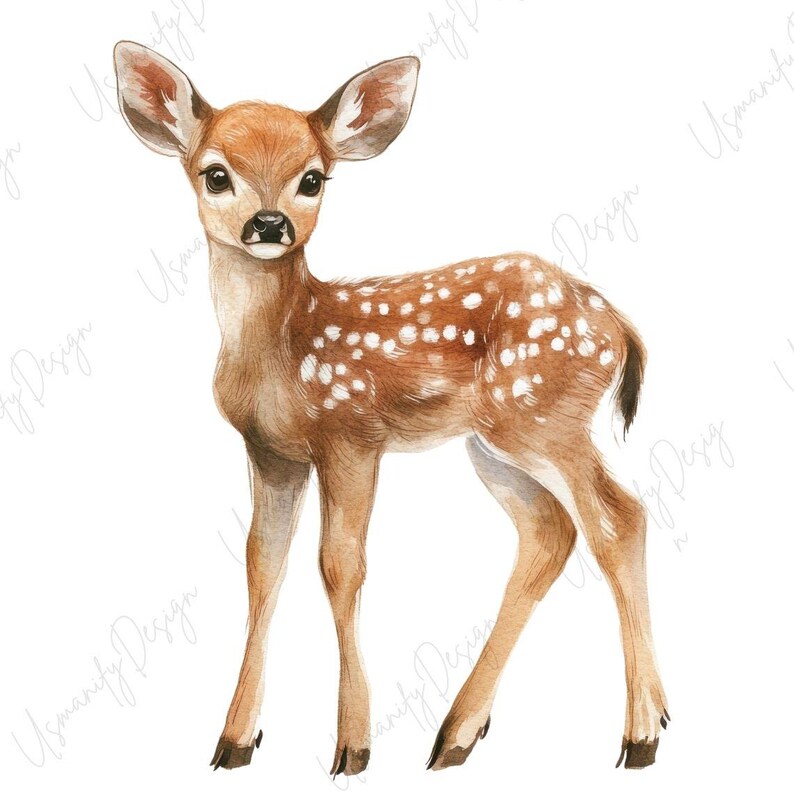 16 Watercolor Baby Deer Clipart PNG Set, Cute Fawn Illustration ...