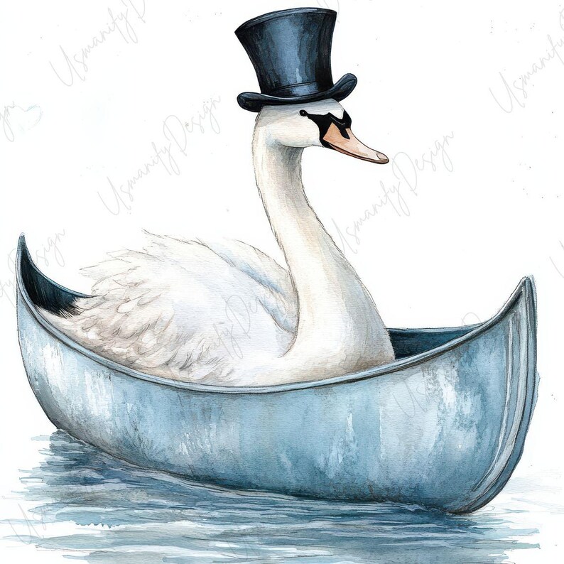 12 Watercolor Swan Boat Clipart, Swan JPG Art, Animal Illustration ...