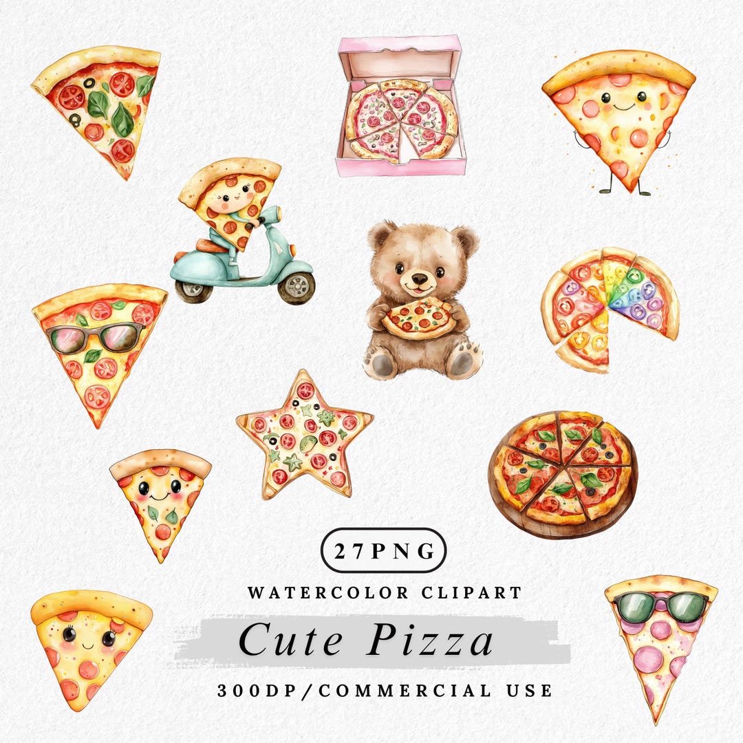 Cute Pizza Clipart Bundle, PNG Pizza Slices, Pizza Character, Fun ...
