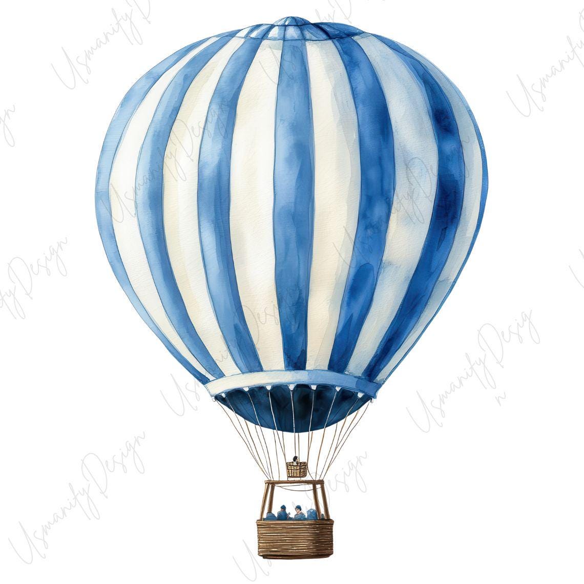 20 Watercolor Hot Air Balloon Art, Blue Vintage Balloon Clipart, Travel ...