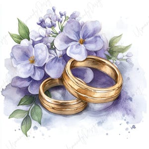 11 Wedding Rings Clipart Watercolor Gold Rings With Flowers Bridal