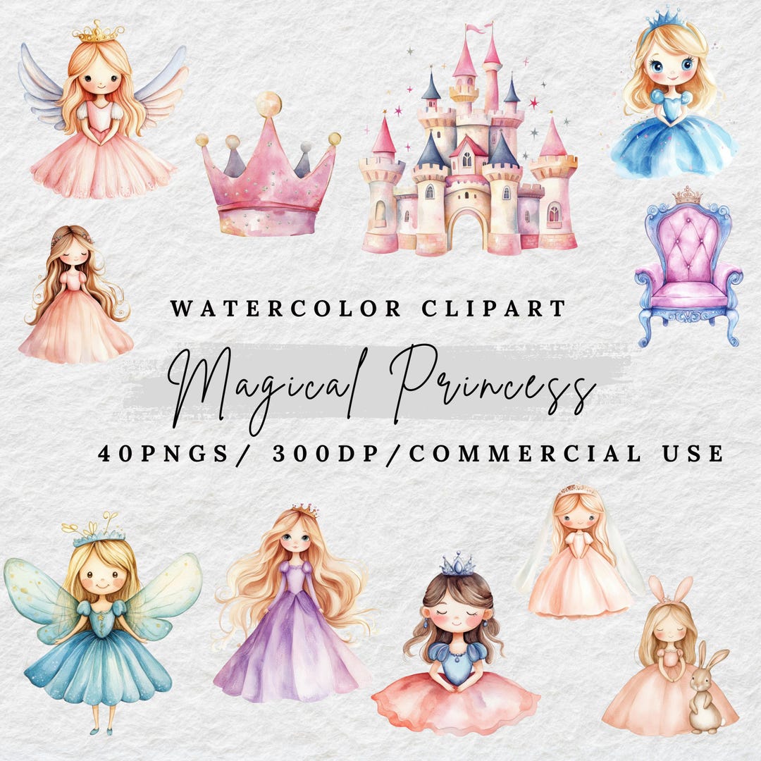 Watercolor Princess Clipart, Cute Fairytale Elements, Royal Nursery ...